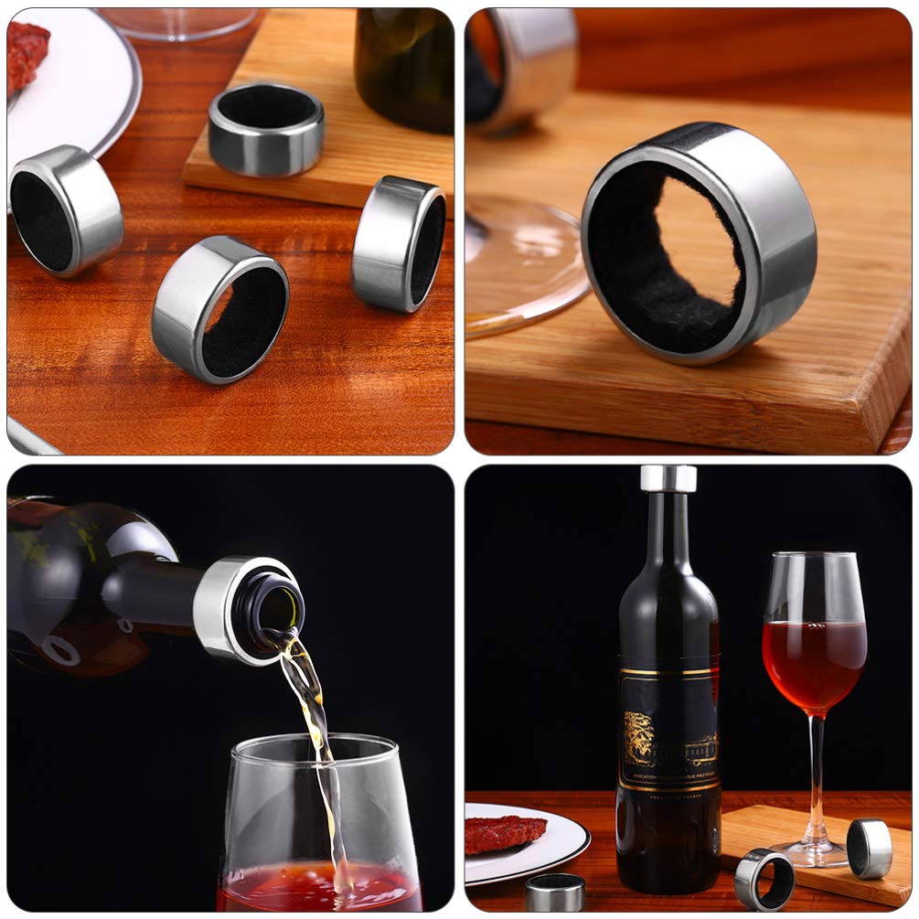 Cabilock 12Pcs Red Wine Drip Stop Ring Stainless Steel Leak- Proof Wine Bottle Collar Rings Anti- overflow Wine Drip Catcher for Home Bar Party Supplies