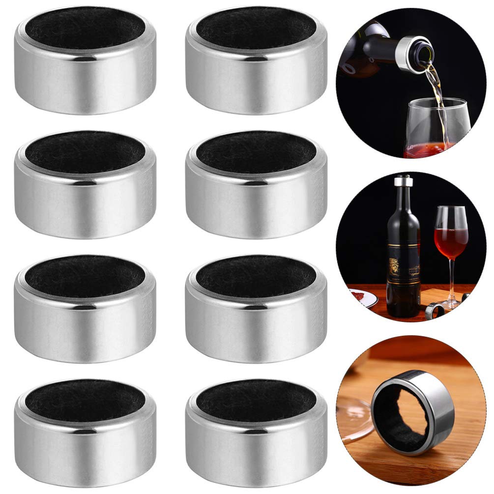 Cabilock 12Pcs Red Wine Drip Stop Ring Stainless Steel Leak- Proof Wine Bottle Collar Rings Anti- overflow Wine Drip Catcher for Home Bar Party Supplies