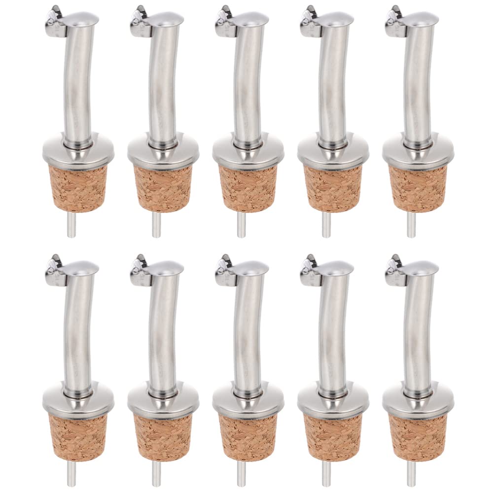 DOITOOL 10 Pcs Wine Bottle Pourers Stainless Steel Liquor Pour Spout Wine Bottle Stoppers Pourers Olive Oil Bottle Tapered Spout Cork Plug Liquid Dispenser Silver