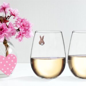 Simply Charmed Magnetic Wine Glass Charms - Cute Bunnies and Flower Drink Markers Set of 6