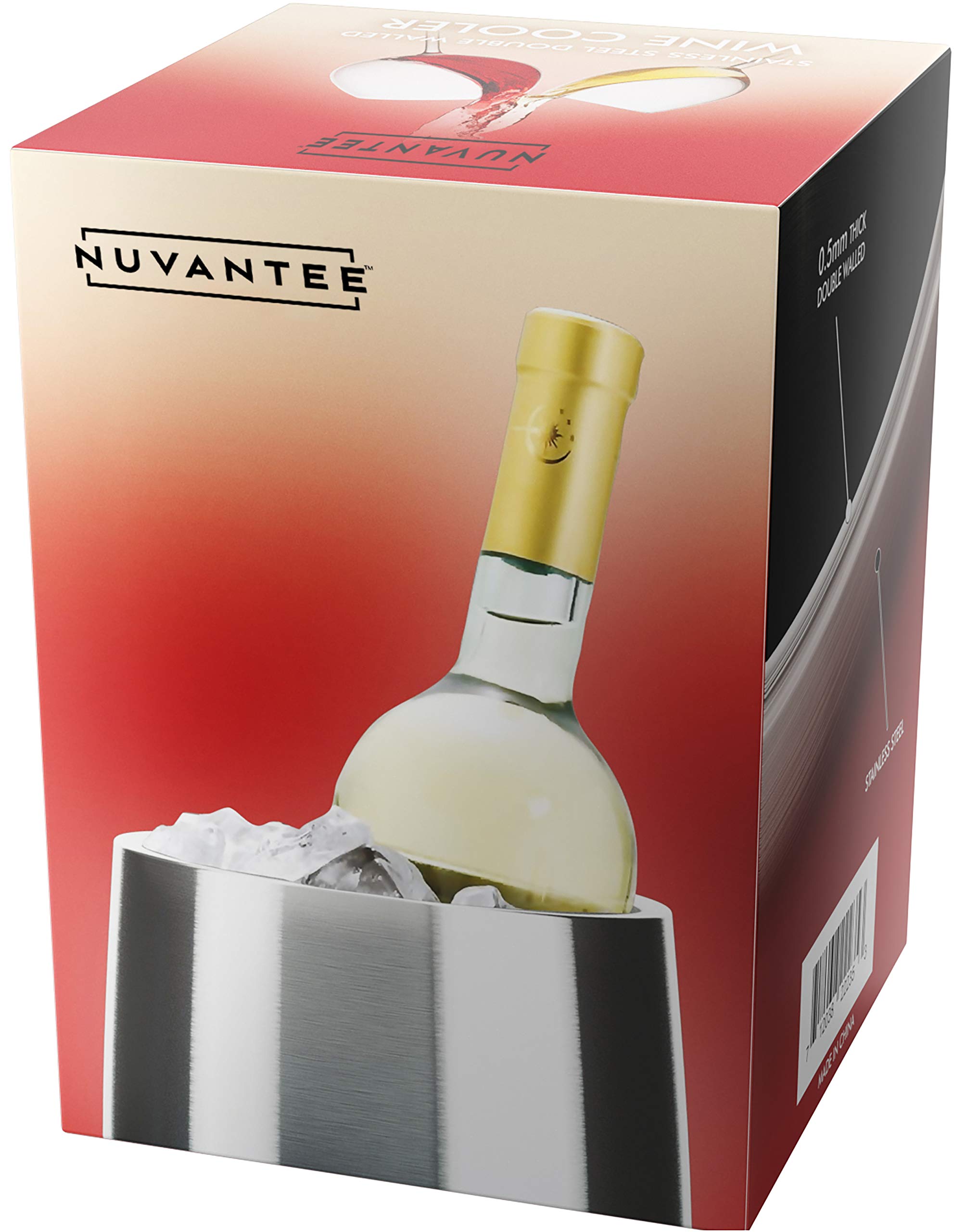 Nuvantee Wine Cooler Bucket, Champagne Chiller, Double Walled, High Quality Stainless Steel Wine Chiller, Matte Brushed Surface Ice Bucket, BPA Free