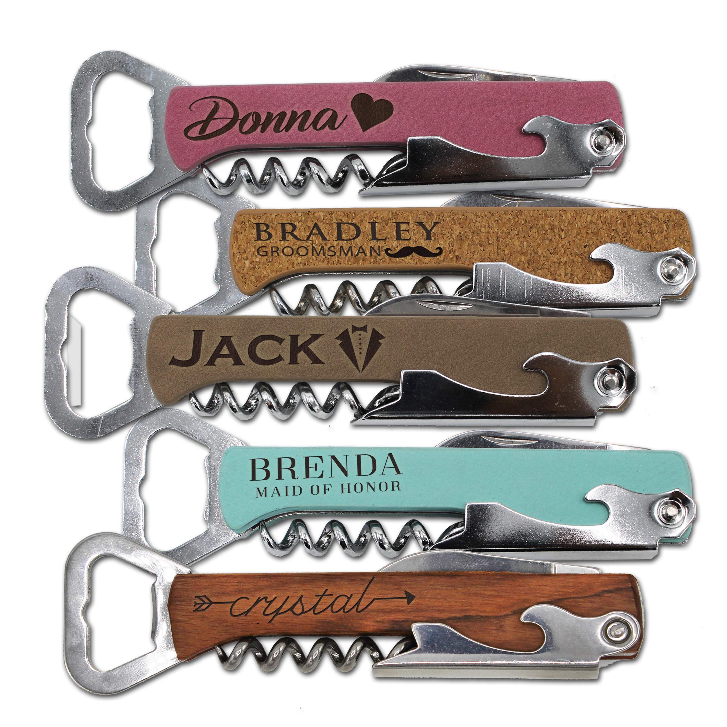 Custom Personalized Bridesmaid and Groomsmen Beer Opener Wine Corkscrew Wedding Party - Monogrammed and Customized