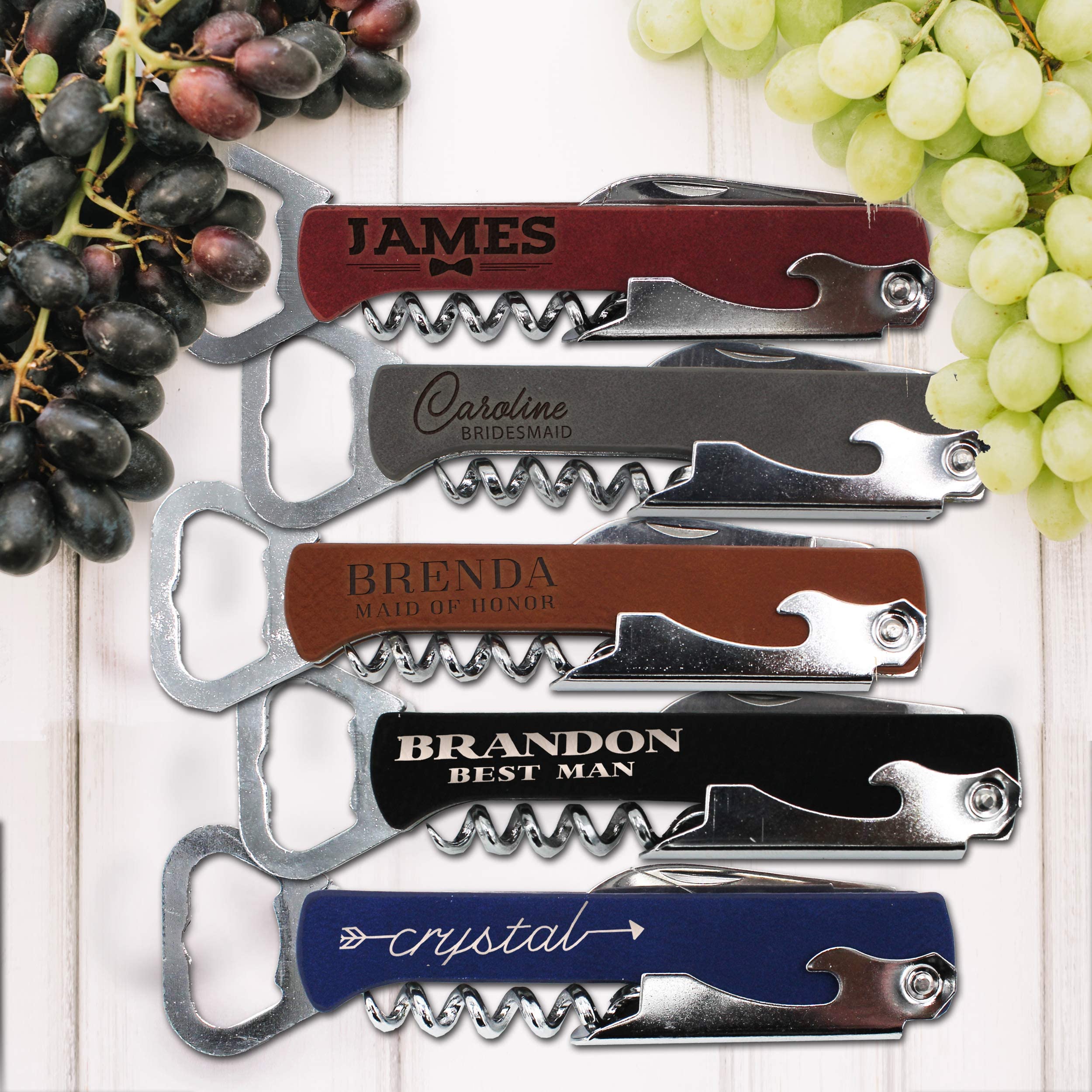 Custom Personalized Bridesmaid and Groomsmen Beer Opener Wine Corkscrew Wedding Party - Monogrammed and Customized