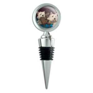 westie west highland white terrier dogs teddy bear wine bottle stopper