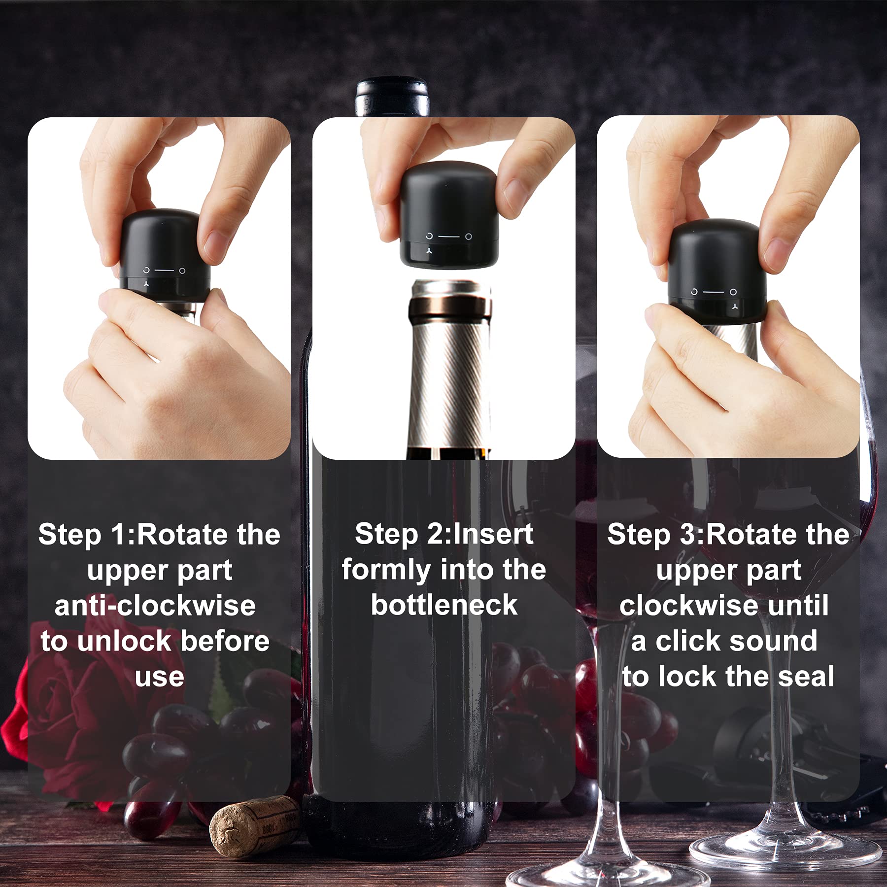 4PCS Wine Stoppers, Reusable Champagne Stoppers，Silicone Wine Stopper, Wine Stoppers for Wine Bottles Bulk, Sivikoze Wine Stoppers for Keep Wine Fresh