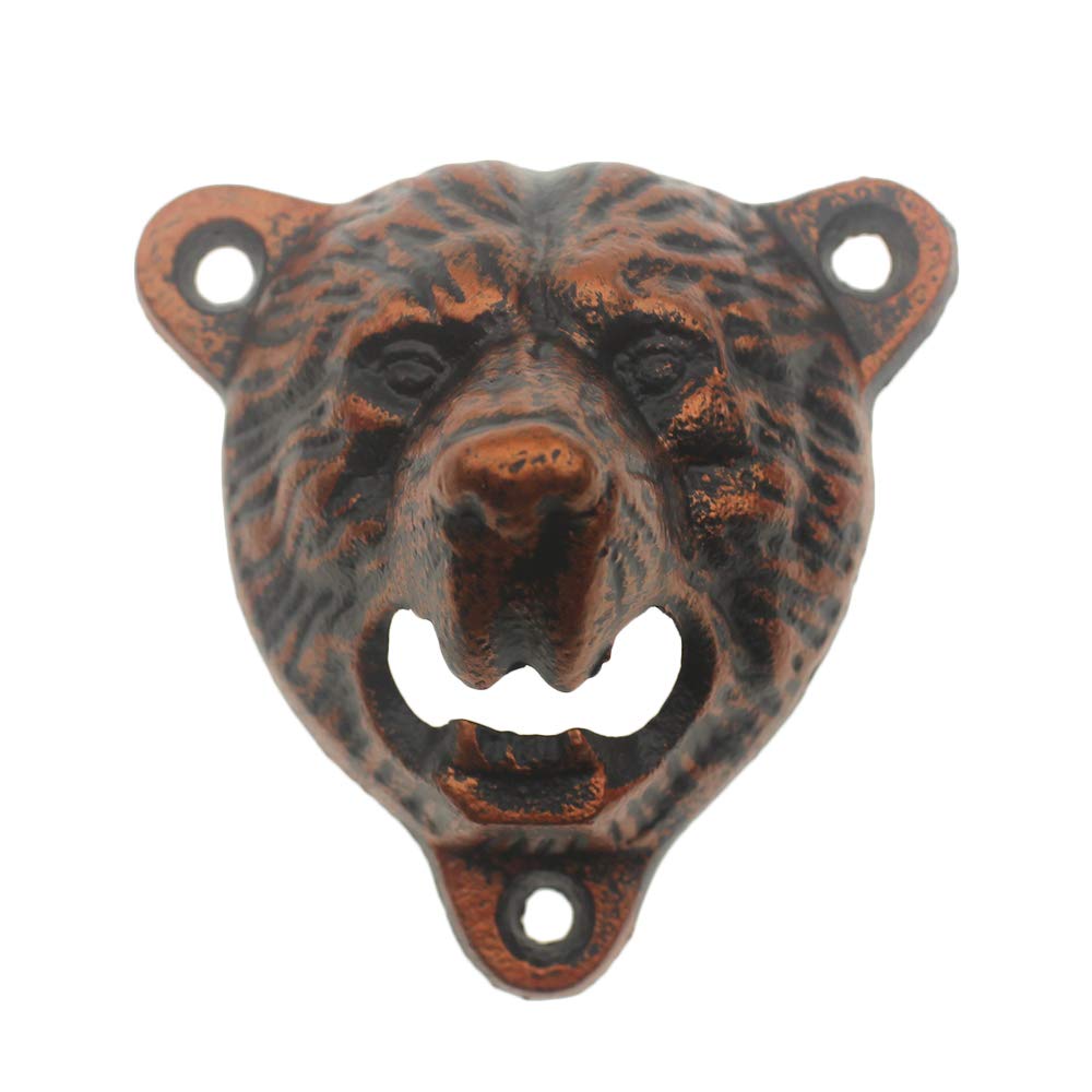 Unique Cast Iron Wall Mounted Bottle Opener Grizzly Bear Teeth Bite (Red Bear)