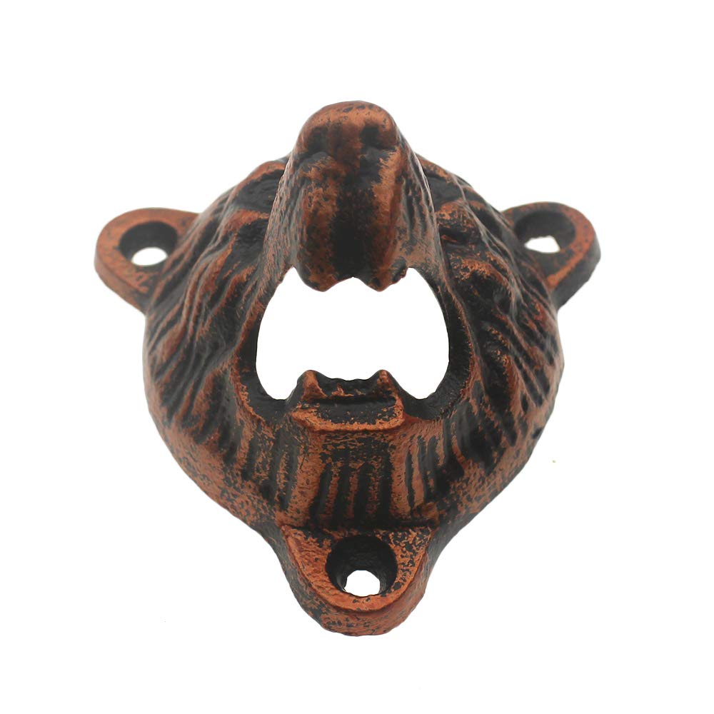 Unique Cast Iron Wall Mounted Bottle Opener Grizzly Bear Teeth Bite (Red Bear)