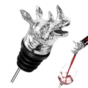 lion wine pourer for wine bottles, stainless steel animal bar liquor bottle pourer liquor pour spout for liquor bottles, speed pourer wine areator spout bottle pourer for alcohol (rhino)