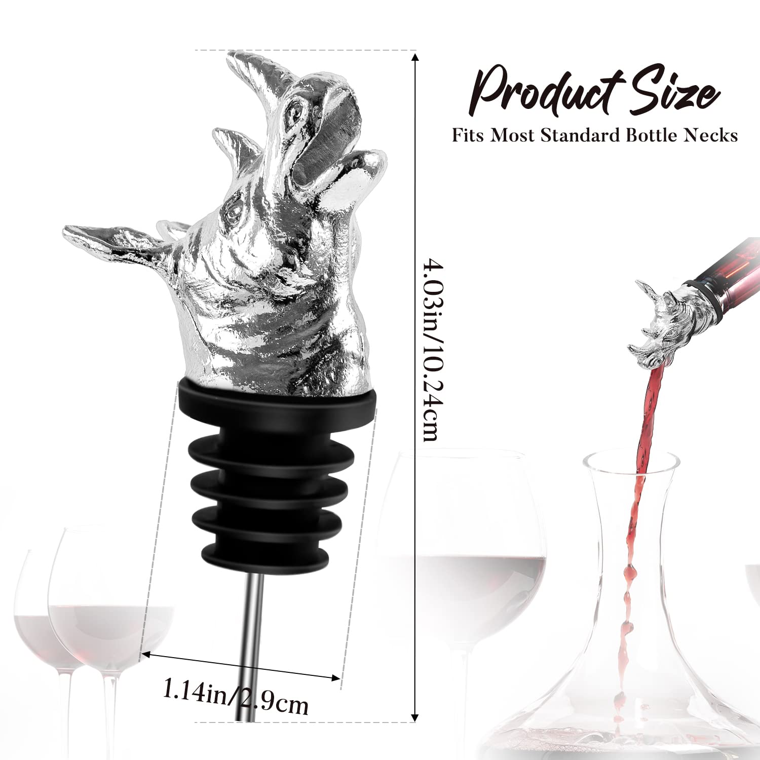 Lion Wine Pourer for Wine Bottles, Stainless Steel Animal Bar Liquor Bottle Pourer Liquor Pour Spout for Liquor Bottles, Speed Pourer Wine Areator Spout Bottle Pourer for Alcohol (Rhino)