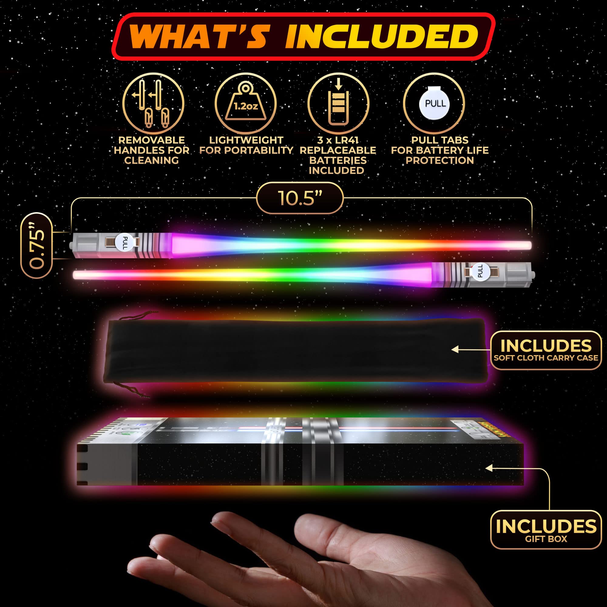 SaberChops Lightsaber Chopsticks Light Up Star Wars LED Reusable 8 Color Modes - 4 PAIRS FREE Millennium Falcon Keychain Bottle Opener Multicolor