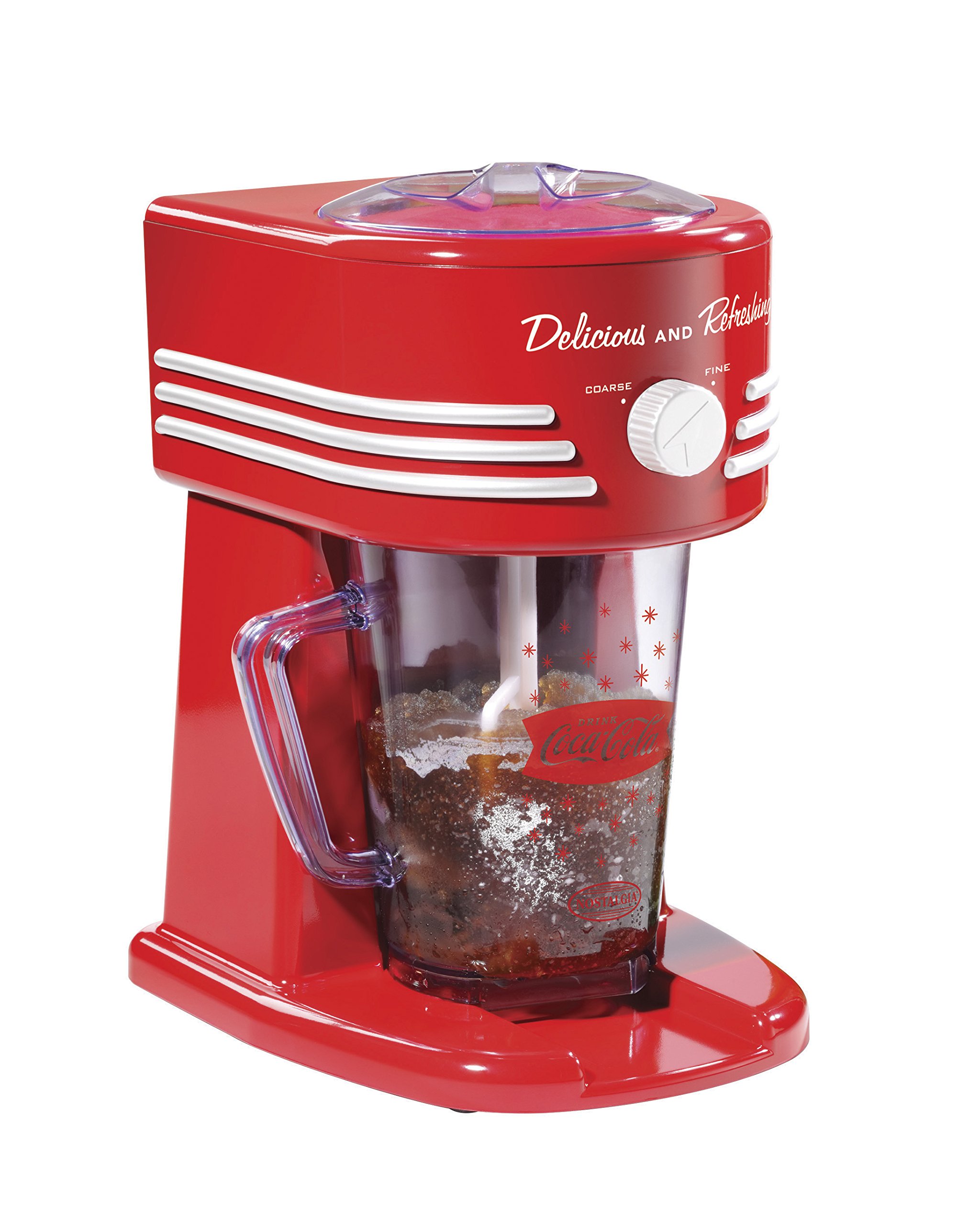 Nostalgia Coca-Cola Frozen Drink Maker and Margarita Machine for Home - 40-Ounce Slushy Maker with Stainless Steel Flow Spout - Easy to Clean and Double Insulated - Red