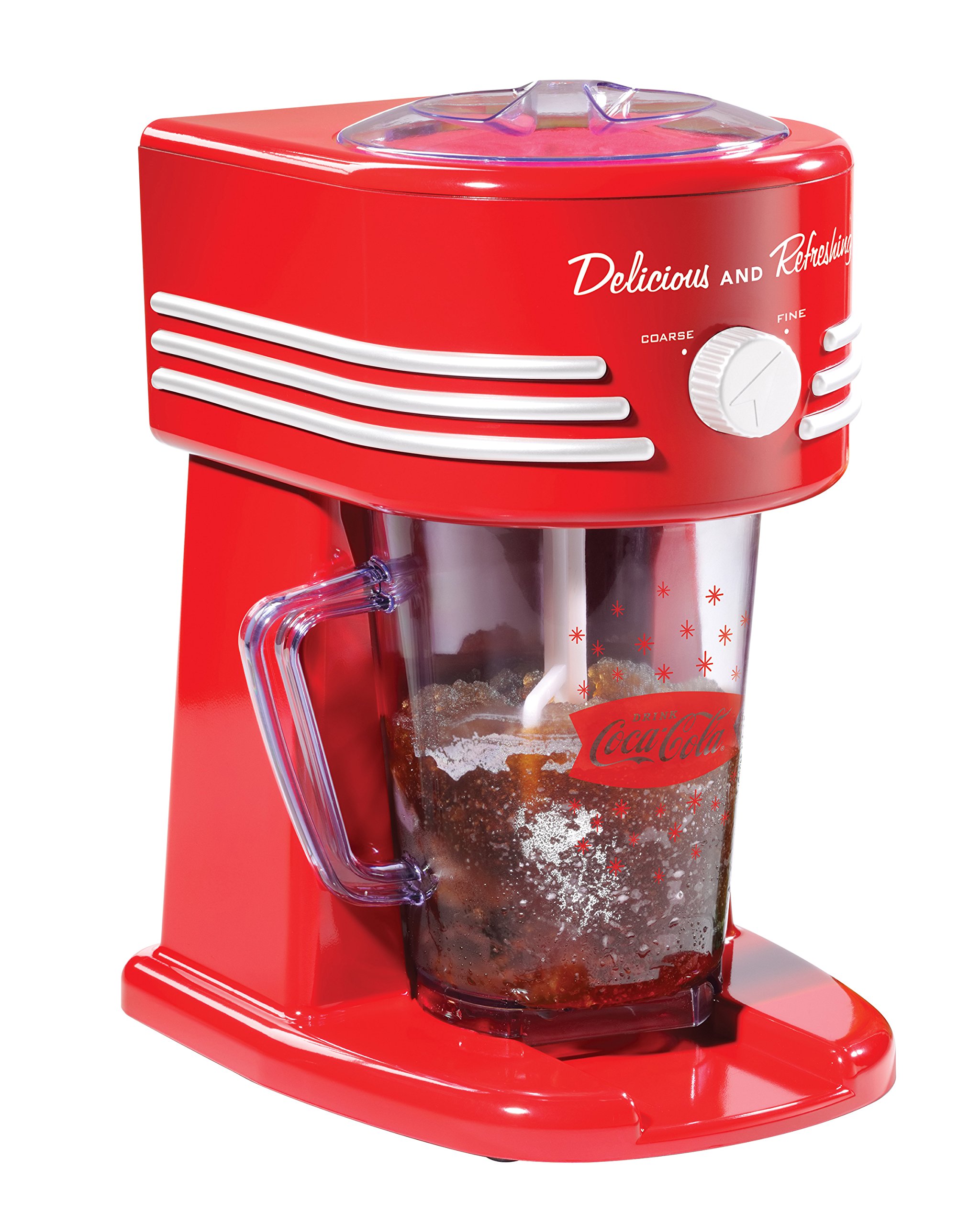 Nostalgia Coca-Cola Frozen Drink Maker and Margarita Machine for Home - 40-Ounce Slushy Maker with Stainless Steel Flow Spout - Easy to Clean and Double Insulated - Red