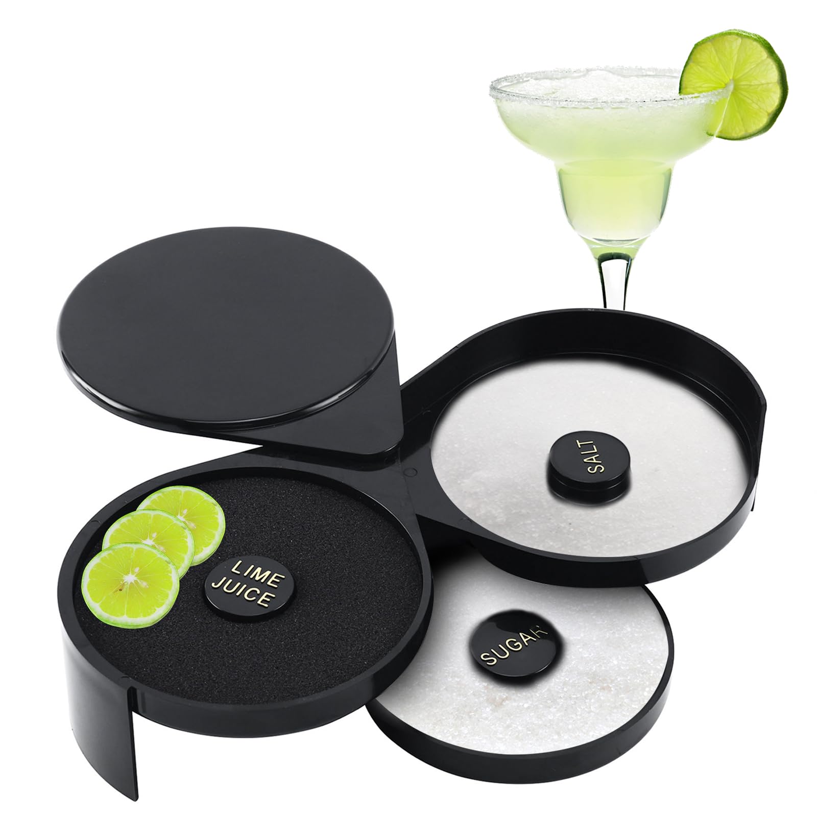 Homend Margarita Salt Rimmer Bar Quality Rimmer 3-Tier Rotating Trays Salt Sugar Lime Juice Bar Rimmer Great for Margaritas & Cocktails