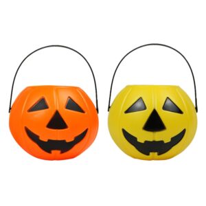 amosfun 2pcs plastic bucket halloween pumpkin bucket portable pumpkin candy bucket trick or treat bucket with handle for halloween party favor supplies