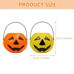 Amosfun 2Pcs Plastic Bucket Halloween Pumpkin Bucket Portable Pumpkin Candy Bucket Trick or Treat Bucket with Handle for Halloween Party Favor Supplies