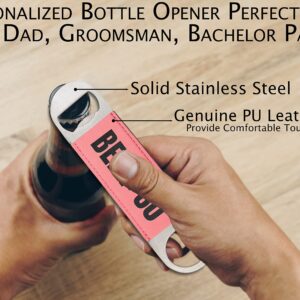 Custom Engraved Stainless Steel Classic Paddle Style Bottle Opener - Personalized Pub Beer Opener Gift for Groomsmen, Men, Women, Bartender (Pink)