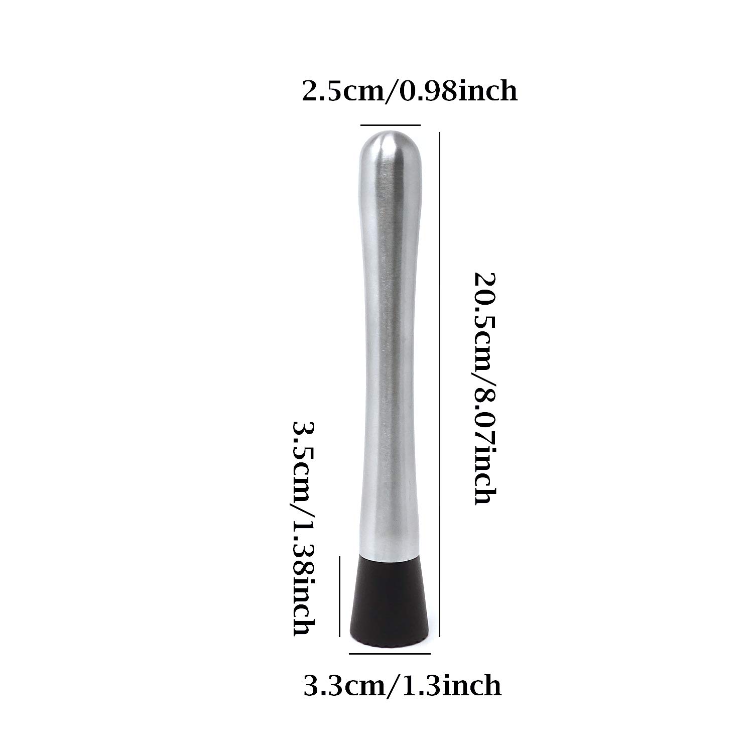 Honbay 1PCS Stainless Steel Cocktail Muddler Drink Muddler Bartender Tool Grooved Nylon Head Pestle for Bartending (8inch)