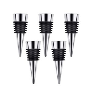 5 pcs wine stoppers for wine bottles, stainless steel wine bottle stopper, reusable wine saver for kitchen bar wedding, keep wine fresh