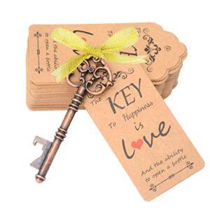 makhry 52pcs skeleton key bottle opener wedding favors for guests personalized souvenir set with thank you gift cards and ribbons for wedding bridal shower party favors(copper)