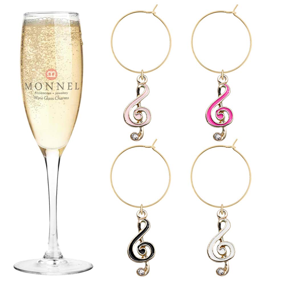 P436 Assorted Tiny Music Note Wine Charms Glass Marker for Party with Velvet Bag- Set of 4