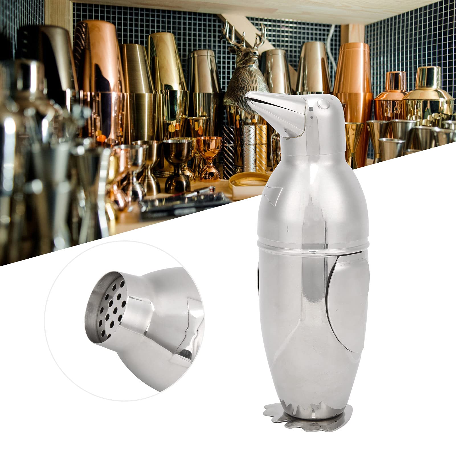 Penguins Cocktail Shaker,500ml Food Grade Stainless Steel Martini Mixer Built in Strainer Professional Bartending Tools for Home Bar