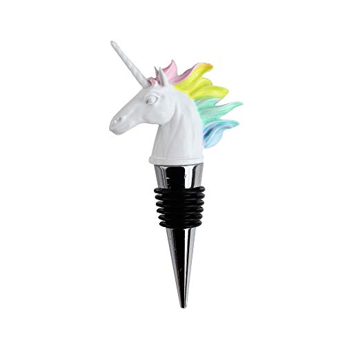 Unicorn Rainbow Mane 5 Inch Resin Metal Wine Bottle Stopper