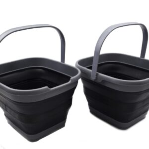 SAMMART 10L (2.6 Gallon) Collapsible Rectangular Handy Basket/Bucket (Grey/Black (Set of 2))