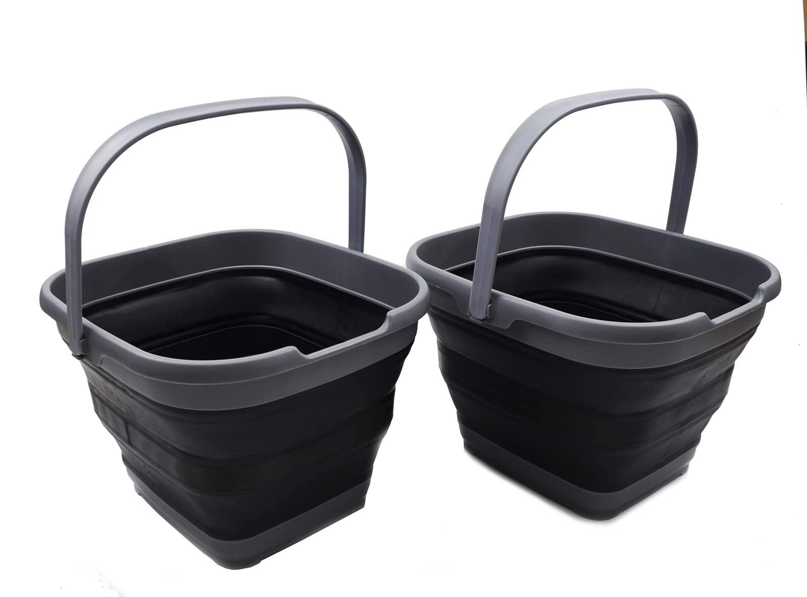 SAMMART 10L (2.6 Gallon) Collapsible Rectangular Handy Basket/Bucket (Grey/Black (Set of 2))