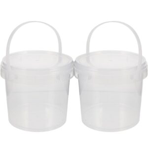 Amosfun 2 Pcs 2L Food Grade Plastic Hand Bucket Transparent Round Storage Bucket Household Ice Cream Storage Tank with Lid