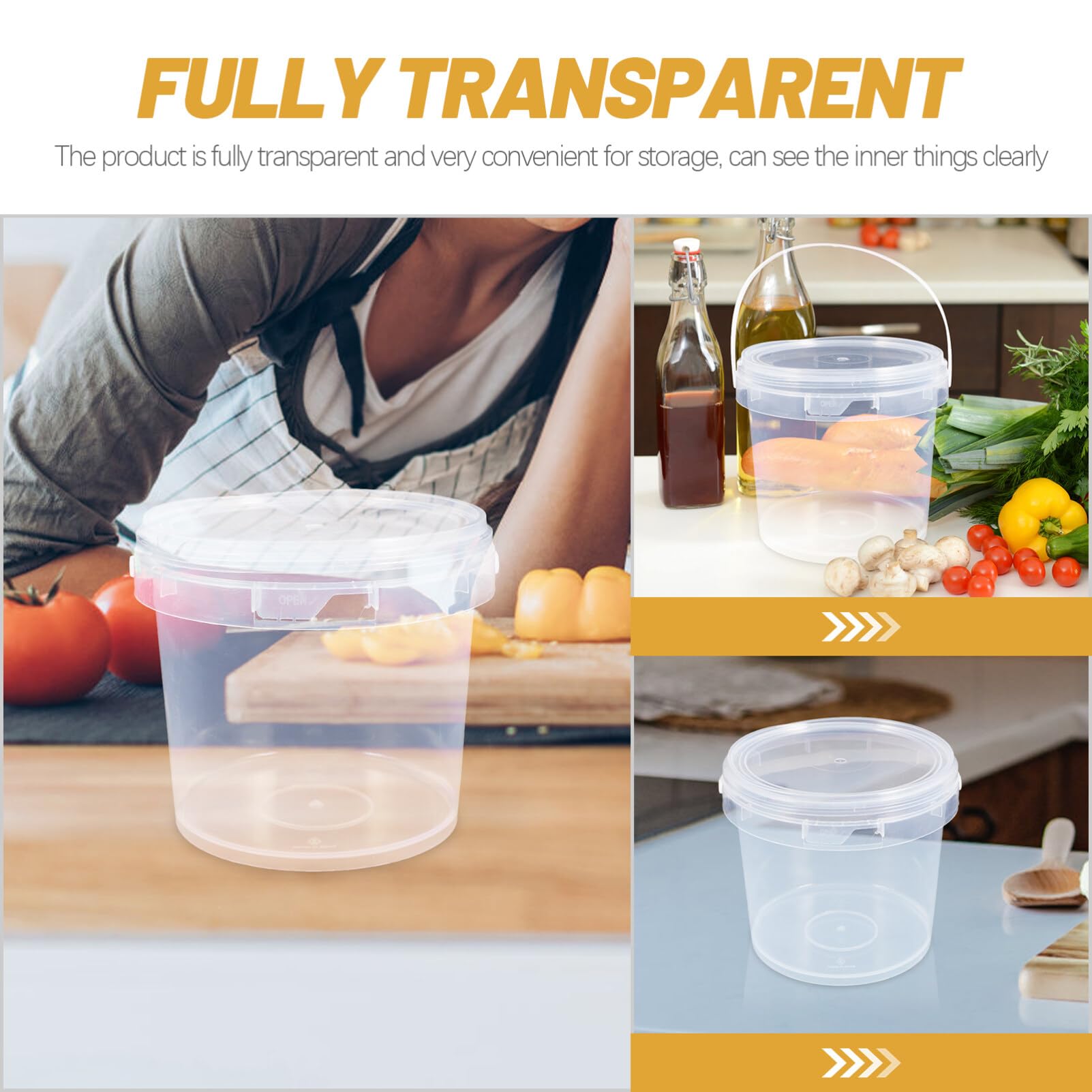 Amosfun 2 Pcs 2L Food Grade Plastic Hand Bucket Transparent Round Storage Bucket Household Ice Cream Storage Tank with Lid