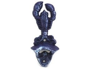 hampton nautical rustic dark blue cast iron wall mounted lobster 6" bottle opener