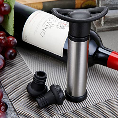 Wine Vacuum Pump With 2 Silica Gel Vacuum Wine Stoppers Practical Wine Saving Stoppers (Black)