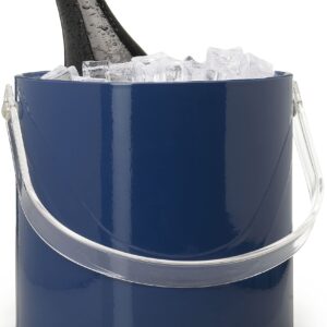 Mr. Ice Bucket By Stephanie Imports Hand Made In USA Blue Double Walled 3-Quart Insulated Ice Bucket With Clear Lucite Lid and Handle