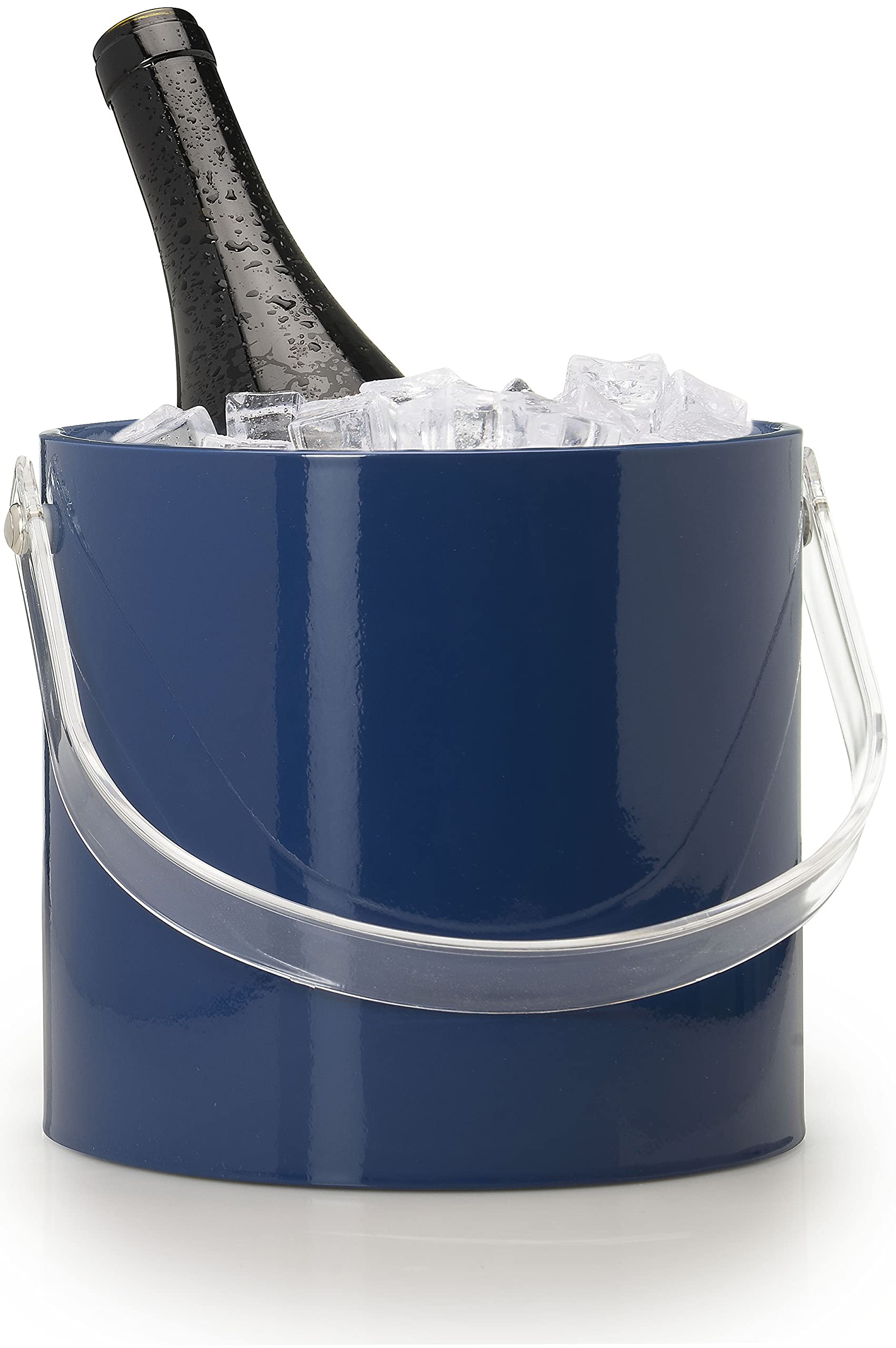 Mr. Ice Bucket By Stephanie Imports Hand Made In USA Blue Double Walled 3-Quart Insulated Ice Bucket With Clear Lucite Lid and Handle