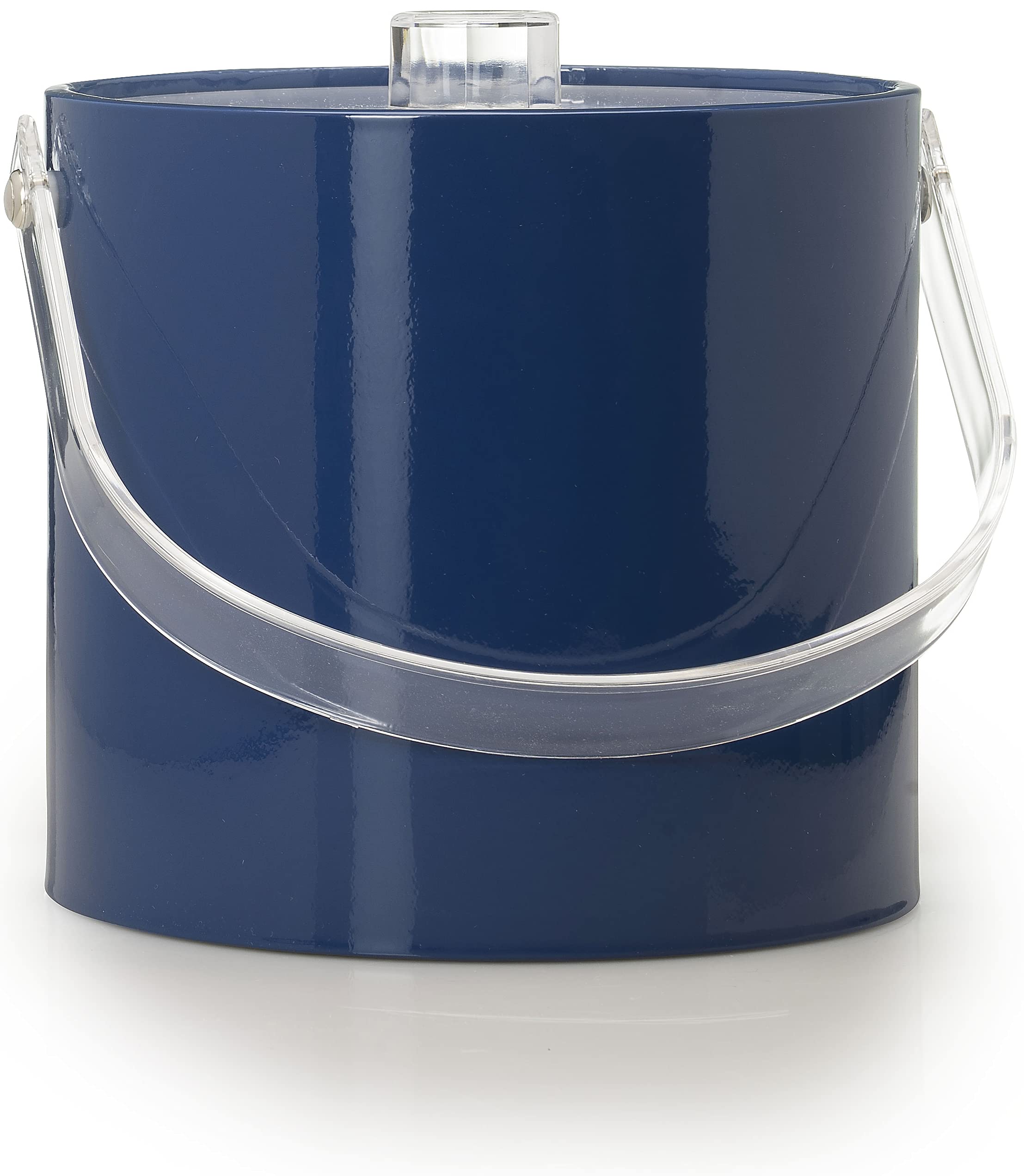 Mr. Ice Bucket By Stephanie Imports Hand Made In USA Blue Double Walled 3-Quart Insulated Ice Bucket With Clear Lucite Lid and Handle