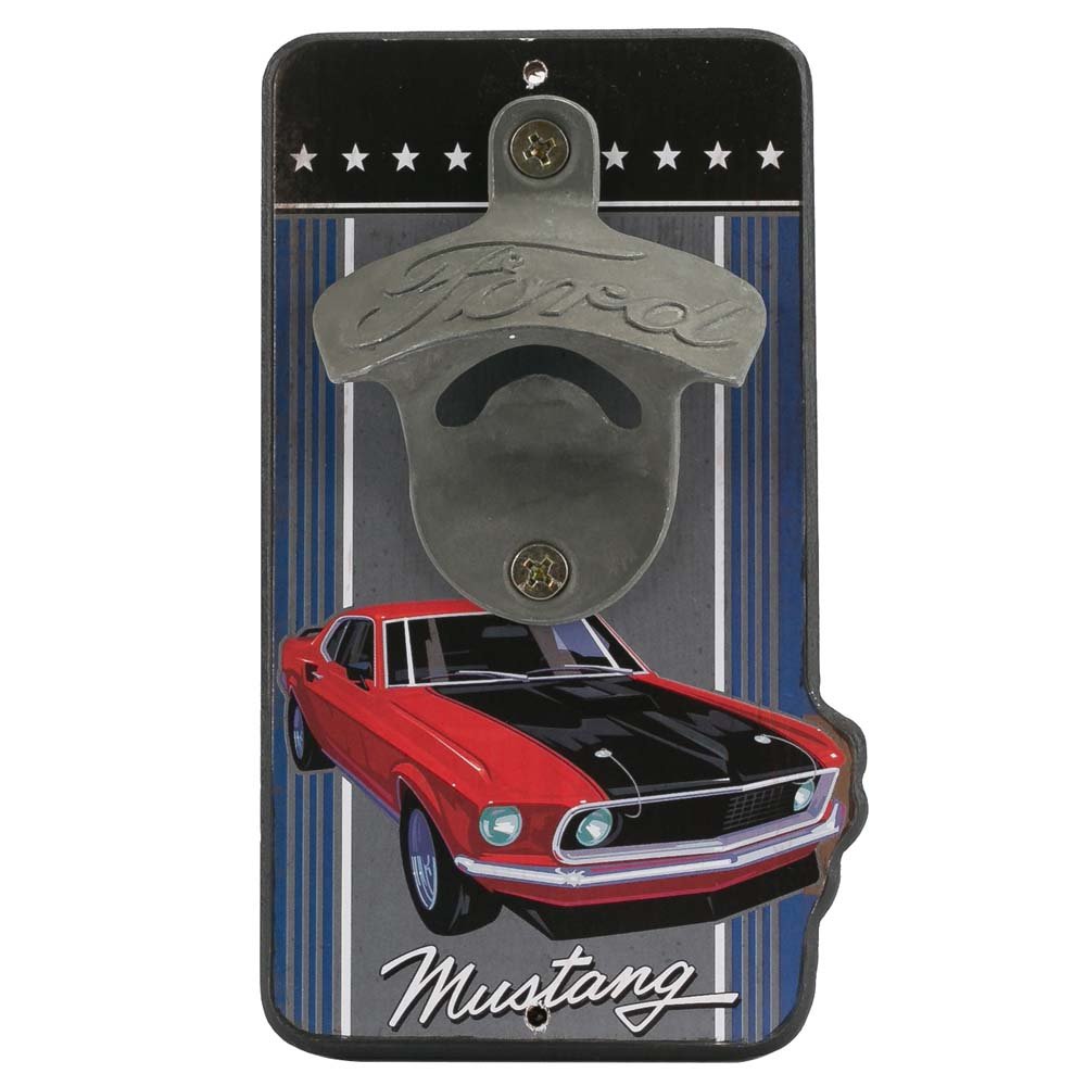 Ford Mustang Wall Bottle Opener - Vintage Ford Mustang Bottle Opener Made with Wood and Cast Metal - Great Gift Idea