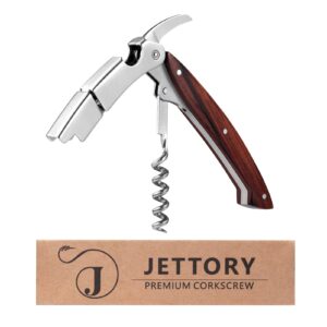 jettory wine opener, premium waiters corkscrew with foil cutter, beer opener & dual hinge for wine bottle, stainless steel wine key for servers waiters and home use