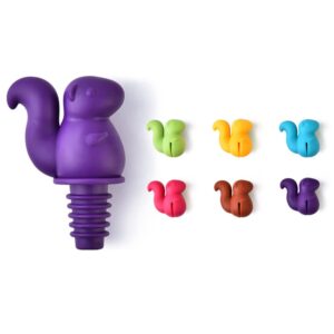 6+1pcs squirrel shapes wine stopper set, silicone wine bottle stopper, reusable fun animal bottle stopper, gift box package bottle stoppers set