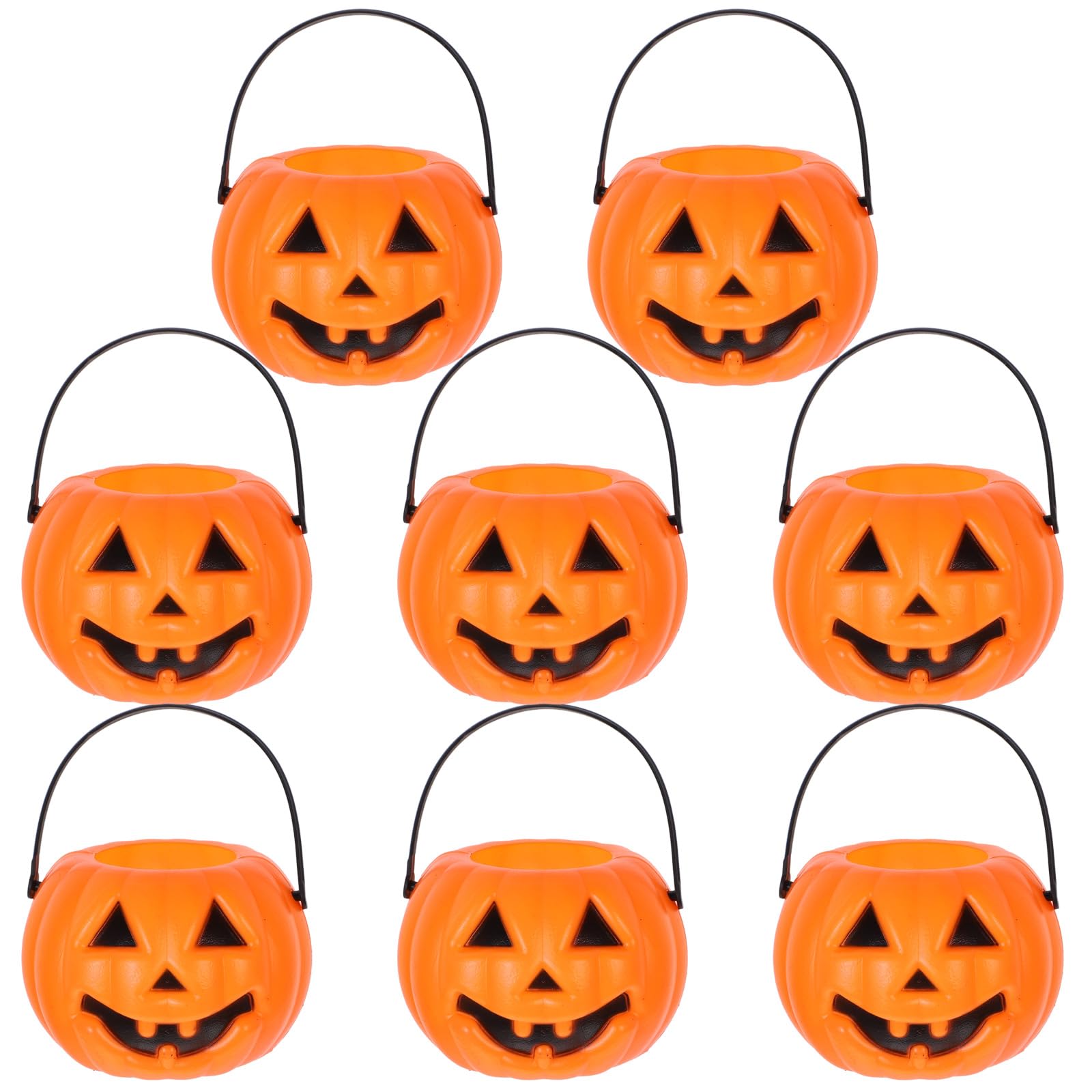 Kisangel 8pcs Pumpkin Bucket Plastic Buckets with Handles Candy Buckets for Kids Trick or Treat(3.14X2.36X1.77inch)