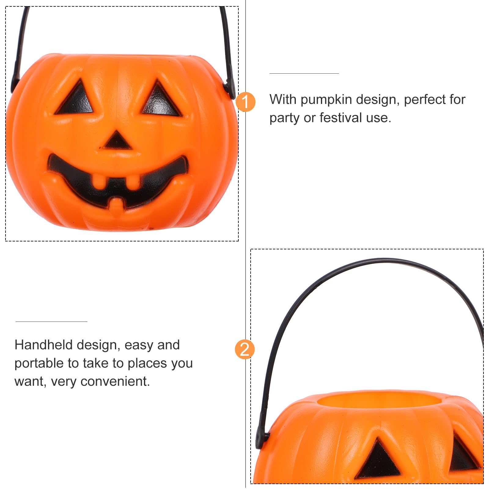 Kisangel 8pcs Pumpkin Bucket Plastic Buckets with Handles Candy Buckets for Kids Trick or Treat(3.14X2.36X1.77inch)