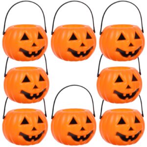 Kisangel 8pcs Pumpkin Bucket Plastic Buckets with Handles Candy Buckets for Kids Trick or Treat(3.14X2.36X1.77inch)