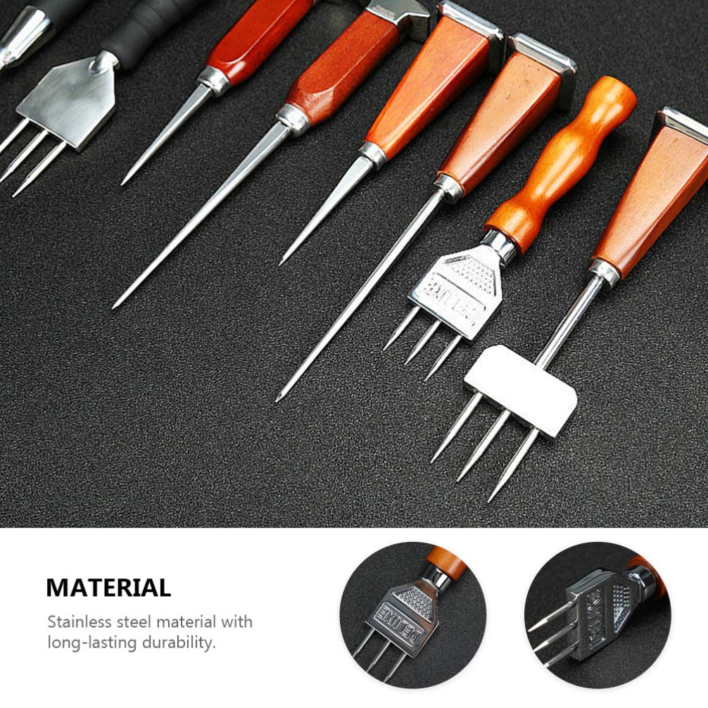 DOITOOL Ice Pick Stainless Steel Ice Crusher with Safety Wood Handle for Kitchen Tool, Three Prong Ice Pick Japanese Style Ice Chipper Bar Ice Picker Tool