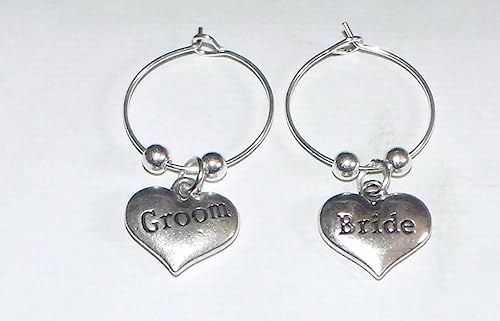 Variety Gift Shop Fashion Jewelry Wine Charms ~ Small Size Bride and Groom Wedding Party Wine Charms Wine Glass Marker Set of 2