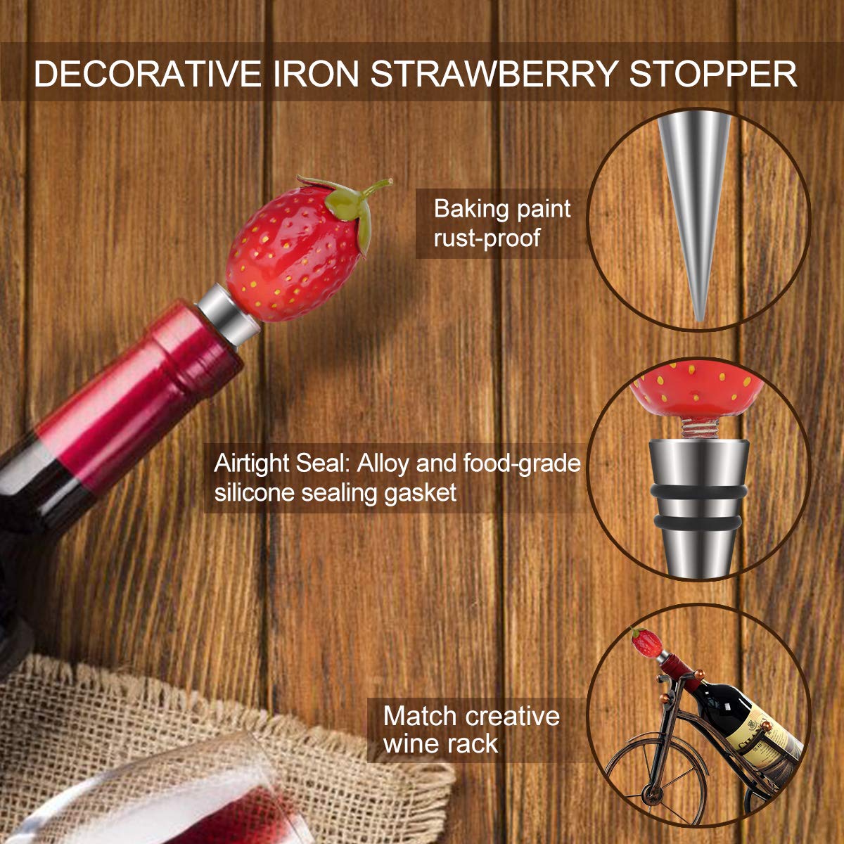 Metal Wine Bottle Stopper Strawberry Cork Wine Decoration Home Kitchen Decor