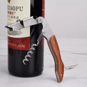 Wine Opener - Professional Corkscrew for Wine Bottles w/Foil Cutter and Cap Remover - Manual Wine Key for Servers, Waiters, Bartenders and Home Use. With its leather pouch.