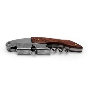 Wine Opener - Professional Corkscrew for Wine Bottles w/Foil Cutter and Cap Remover - Manual Wine Key for Servers, Waiters, Bartenders and Home Use. With its leather pouch.