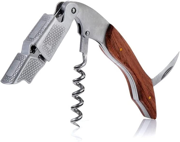 Wine Opener - Professional Corkscrew for Wine Bottles w/Foil Cutter and Cap Remover - Manual Wine Key for Servers, Waiters, Bartenders and Home Use. With its leather pouch.