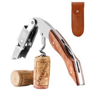 Wine Opener - Professional Corkscrew for Wine Bottles w/Foil Cutter and Cap Remover - Manual Wine Key for Servers, Waiters, Bartenders and Home Use. With its leather pouch.