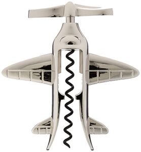 le'raze airplane wine bottle cork screw bottle opener, aviation corkscrew barware, plane pull cork tool, ideal for flying bartender, hosting, pilot gift, party favor, silver chrome bar decor