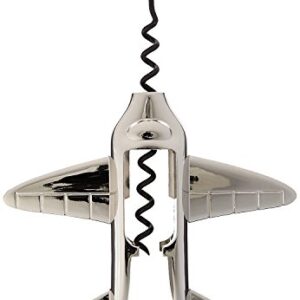 Le'raze Airplane Wine Bottle Cork Screw Bottle Opener, Aviation Corkscrew Barware, Plane Pull Cork Tool, Ideal For Flying Bartender, Hosting, Pilot Gift, Party Favor, Silver Chrome Bar Decor